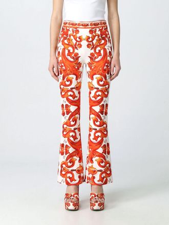 Dolce & Gabbana High-Waist Seiden-Schlaghose mit Majolika-Print