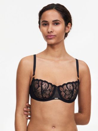 Chantelle Balconette-BH CHANTELLE FLEURS, Damen, Gr. 75, Cup B, schwarz, Obermaterial: 51% Polyamid, 28% Polyester, 21% Elasthan, BHs Balconette-BH, mit florale