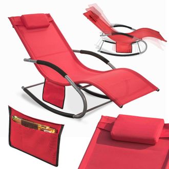 SoBuy Sonnenliege Gartenliege wetterfest Liegestuhl Schaukelstuhl mit Kopfkissen Relaxliege Schaukelliege Strandliege Outdoor Terrasse Balkon Camping bis 15