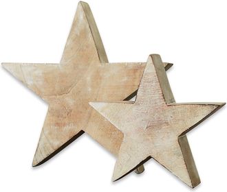 Loberon Stern 2er Set Dunino - Deko Sterne in 2 Größen - Weihnachtsdeko fürs Wohnzimer - Holzsterne aus Mangeholz mit Antik-Finish - 5-Zackig