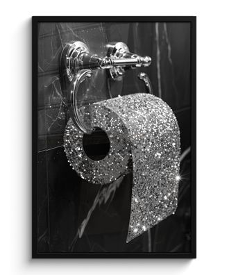 MuchoWow &copy; Wandbilder mit Rahmen 60x90 cm Wanddeko Bilder Wohnzimmer Moderne Zimmerdeko Geschenk Bilderrahmen Toilette - Toilettenpapier - Schwarz und wei&szlig;