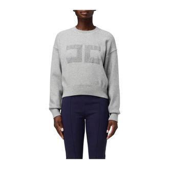 Elisabetta Franchi Femme, Sweatshirts et sweats à capuche, Gris, Taille: 36 FR SweaT-shirt Court à Logo Brodé