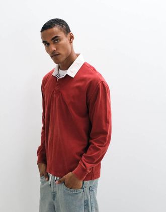 Abercrombie & Fitch Rugby-Polohemd mit Kontrastkragen in Rot