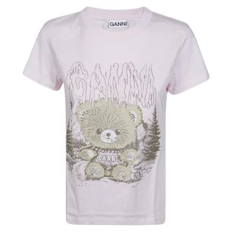 Ganni T-shirt basique en jersey de coton coupe b&eacute;b&eacute; Teddy Forest - Femme - Tops - Rose - Taille: 40 FR