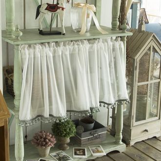 A.Monamour Gardine Scheibengardinen Kurzstores Weißer Voile mit Ball Modern Transparente Sheer Kurzvorhang Kurzgardinen Küchengardine Küchenvorhang Volants Küche