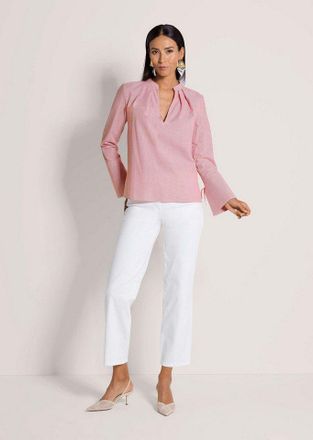 Madeleine Langarmbluse Blusenshirt mit Streifendesign Baumwollbluse mit Rundhalsblende mit V-Ausschnitt und Langarm