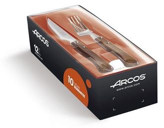 Arcos Lot de 12 Couverts de Table - Set de 6 Couteaux &agrave; Steak et 6 Fourchettes en Bois de H&ecirc;tre et Acier Inoxydable - Coffret pour Viande - S&eacute;rie Table - Co