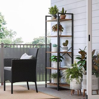 Red Living home24 Regal VI Böden: Spanplatte, beschichtet Gestell: Metall, lackiert Braun 66 x 153 x 30cm