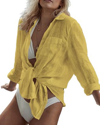 Bsubseach Swim Cover Up f&uuml;r Frauen Button Down Strand Shirt Blusen Badeanzug Coverup Bademode Gelb