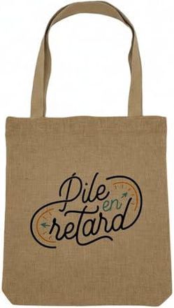 Fabulous Sac Shopping Tote Bag Aspect Lin - Pile en Retard Humour Ponctualit&eacute; D&eacute;faut - Sac de Courses Toile Epaisse 360g Beige Naturel Cabas Port&eacute; Epaule Solid