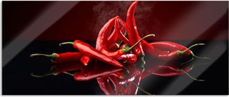 Pixxprint Glasbild Panorama, Wandbild aus Echtglas, Feurige rote Chili Schoten, 100x40 cm, inkl. Aufhängung und Abstandshalter