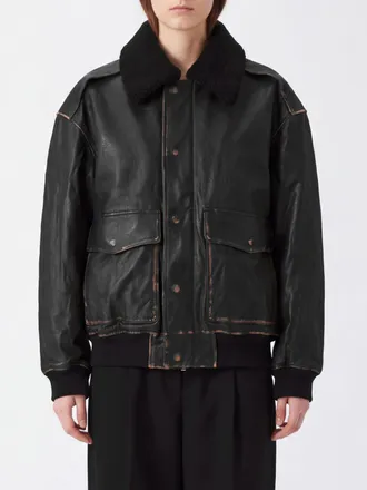 Dunst Blouson bomber en cuir dagneau avec col en fourrure et poignets &eacute;lastiques