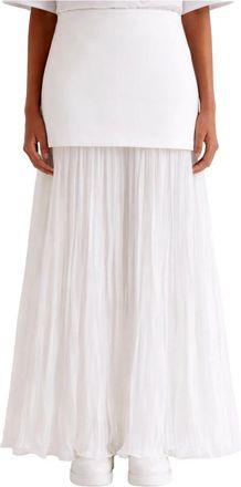 Meimeij Femme, Jupes, Blanc, Taille: 48 FR Jupe Maxi Pliss&eacute;e avec Mini Superposition