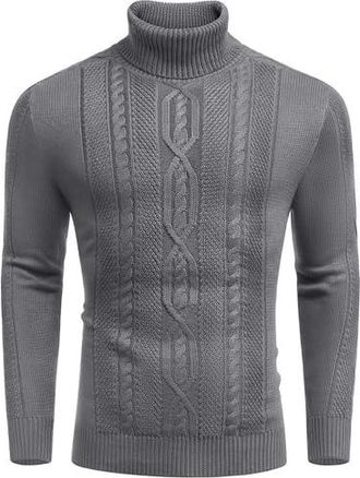 Coofandy Pull à col roulé pour homme - Manches longues - Coupe ajustée - Pull basique en tricot torsadé, gris, XL