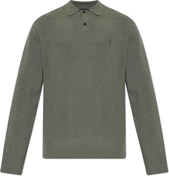 AllSaints Homme, Pulls, Vert, Taille: L Statten Long Sleeve Ramskull Polo