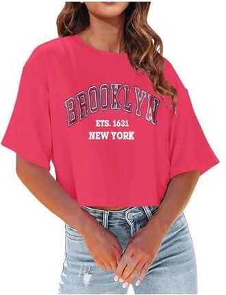 Generic Hauts courts d&eacute;t&eacute; pour femmes &agrave; col rond 2025 - T-shirt court athl&eacute;tique d&eacute;contract&eacute; &agrave; manches courtes - Coupe ample - Tendance 2025 - T-shirt de sort