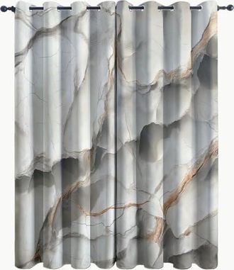 Generic Rideau Occultant L 140 x H 245 cm (2 Panneaux),100% en Polyester Doux Oeillets Lumiere Anti UV Lignes marbre pli&eacute;es la Confidentialit&eacute; Gris Clair Cham