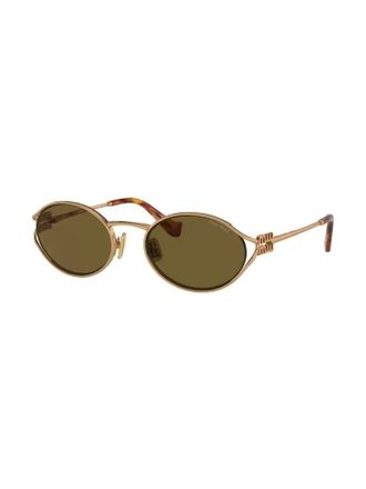 Miu Miu Eyewear SMU52YC054E7OE Oval Metal Frame Sunglasses - Gold