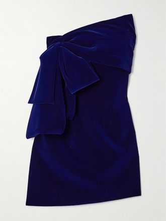 Givenchy Asymmetrisches Mini-bustierkleid Aus Samt Mit Schleife - Blau