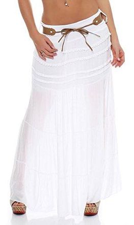 Malito more than fashion Malito Femme Jupe avec Ceinture &eacute;t&eacute; Stretch Maxi A-Ligne 1116 (Blanc)