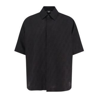 Fendi Jacquard Leinen Baumwollhemd mit Stickerei - - Shirts - Herren - Schwarzk - M