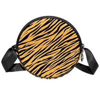 Generic Sac &agrave; bandouli&egrave;re rond pour femme, motif z&eacute;br&eacute; orange, petit sac &agrave; bandouli&egrave;re avec fermeture &eacute;clair, bretelles r&eacute;glables, sac &agrave; main rond d&eacute;contract&eacute;