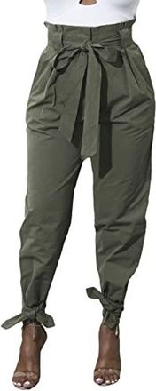 ORANDESIGNE Femme Mode Pantalon Taille Haute D&eacute;contract&eacute; Travail Chic Crayon Pantalon Taille Haute avec Ceinture Pantalon Chic Pants Coupe Ajust&eacute;e Pantalon De Loi