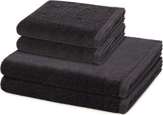 Vossen 4 teiliges Frottier-Set - Vegan Life (2 X Handtuch 2 X Duschtuch im Set) - 580 g/m2 - Baumwolle - Frottee - saugstark - weich und flauschig - Anthrazi