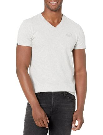 Superdry Herren Essential Logo T-Shirt aus Bio-Baumwolle mit V-Ausschnitt Gletschergrau Meliert XL