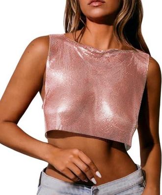 Generic D&eacute;bardeur basique &agrave; paillettes pour femme, chemise de printemps sans manches &agrave; paillettes scintillantes, d&eacute;contract&eacute;, f&ecirc;te, sortie, joli d&eacute;bardeur, co