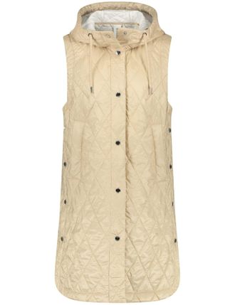 Gerry Weber Damen Gesteppte Longweste mit Kapuze &auml;rmellos unifarben Sand 38