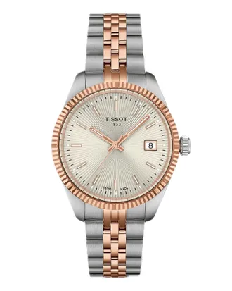 Tissot Ballade 34mm, Schweizer Quarzwerk, Grau und Ros&eacute;gold Edelstahlband Damenuhr T156.210.22.031.01