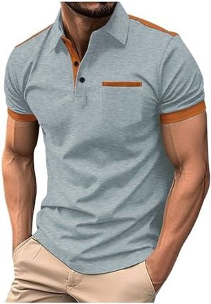 Generic Polo &agrave; manches courtes pour homme - Style d&eacute;contract&eacute; - Patchwork - Pour les vacances, Gris clair., XXL