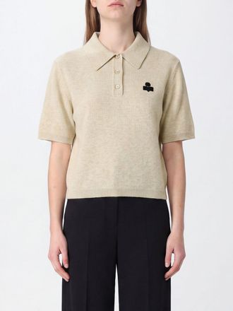 Isabel Marant Polo en tricot de coton et laine &agrave; manches courtes avec logo contrastant