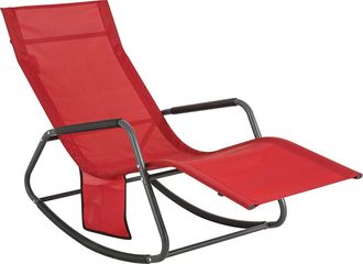SoBuy Gartenliege Sonnenliege Outdoor Schaukelstuhl mit Seitentasche Liegestuhl für Gärten, Höfe, Strände, Balkone Relaxliege Schwungliege Rot 143x85x57 cm 
