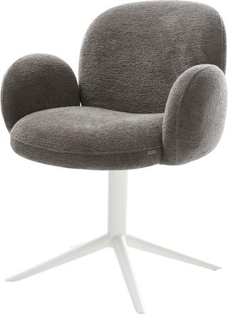 DELIFE Esszimmerstuhl Nube-Flex mit Armlehnen Fu&szlig;kreuz Wei&szlig; Boucl&eacute; Soft Schlamm 360&deg; drehbar Wippfunktion Taschenfederkern