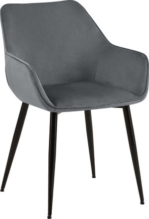 Clp Esszimmerstuhl gepolstert mit Lehne Luena, K&uuml;chenstuhl mit Samt oder Stoff, Sessel mit Metallgestell schwarz bis 150 kg belastbar, Farbe:dunkelgrau, M