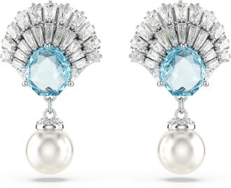 Swarovski Idyllia Drop-Ohrhänger, Blaue, Rhodinierte Ohrringe im Muschel-Design mit Strahlenden Swarovski Kristallen
