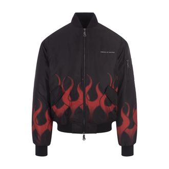 Vision Of Super Schwarze gepolsterte Bomberjacke mit Flammenmuster - - Jackets - Herren - Schwarzk - XL