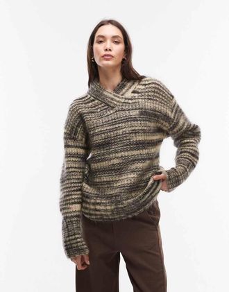 & Other Stories Pullover aus Woll-Mohair-Mix mit V-Ausschnitt und meliertem Zebramuster in Schwarz
