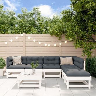 vidaXL Vidaxl - Salon de jardin 7 pcs Blanc Bois de pin massif