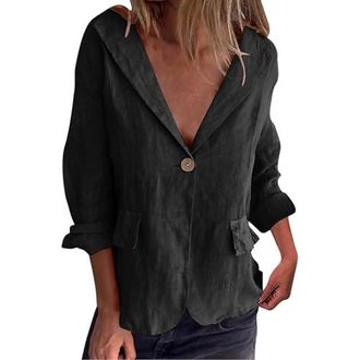 Generic Southwestm Blazer en coton et lin décontracté à revers simple bouton pour femme Blazer léger dété décontracté pour femme, Noir, XXL