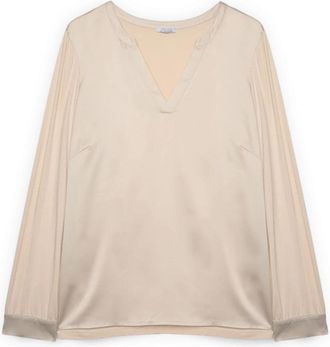 Fiorella Rubino Femme, Blouses et Chemises, Beige, Taille: 44 FR T-shirt bi-mati&egrave;re satin et jersey