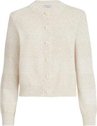 Brunello Cucinelli Femme, Pulls, Beige, Taille: 42 FR Cardigan &agrave; Rayures &Eacute;blouissantes