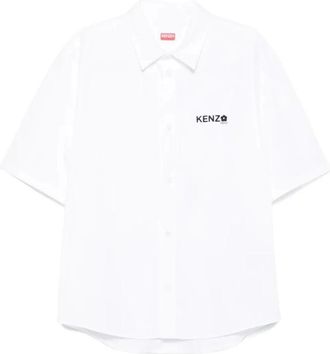 Kenzo Homme, Chemises, Blanc, Taille: M Chemise &agrave; Manches Courtes avec Logo Brod&eacute;