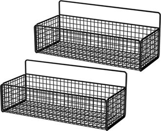 Angoily 2 Stück Wandregal aus Eisen Mittleres Schwarzes Wandorganizer Regal für Badezimmer Dusche und Küche Wandmontiertes Aufbewahrungsregal für Shampoo und 