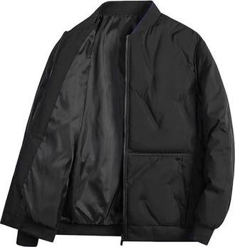 Generic Veste matelass&eacute;e &eacute;paisse &agrave; col montant avec fermeture &eacute;clair pour homme (M-8XL) Veste &eacute;paisse dhiver chaude, Noir, XXL