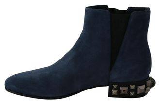 Dolce & Gabbana Womens Blue Suede Embellished Studded Boots Shoes