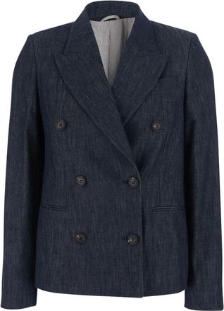 Brunello Cucinelli Femme, Vestes, Bleu, Taille: 36 FR Blazer en twill effet denim de coton avec Monili