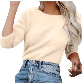 Generic Pull pour femme - Manches longues - Uni - En polaire - Léger - Col rond - Pour lautomne et lhiver - Couleur unie - Doux et chaud - Coupe ajustée - Pul